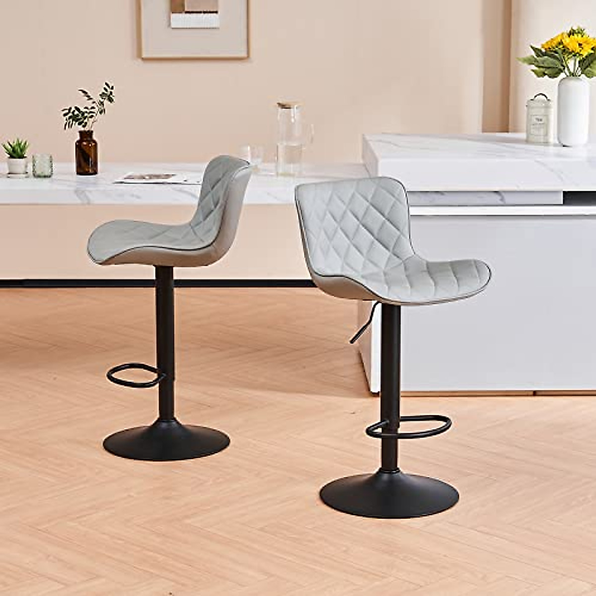 YOUNUOKE Bar Stools with Back, Modern Faux Leather Swivel Counter Height Barstools Adjustable Tall Bar Stools, Single Bar Chairs for Kitchen Islands, Grey Gray