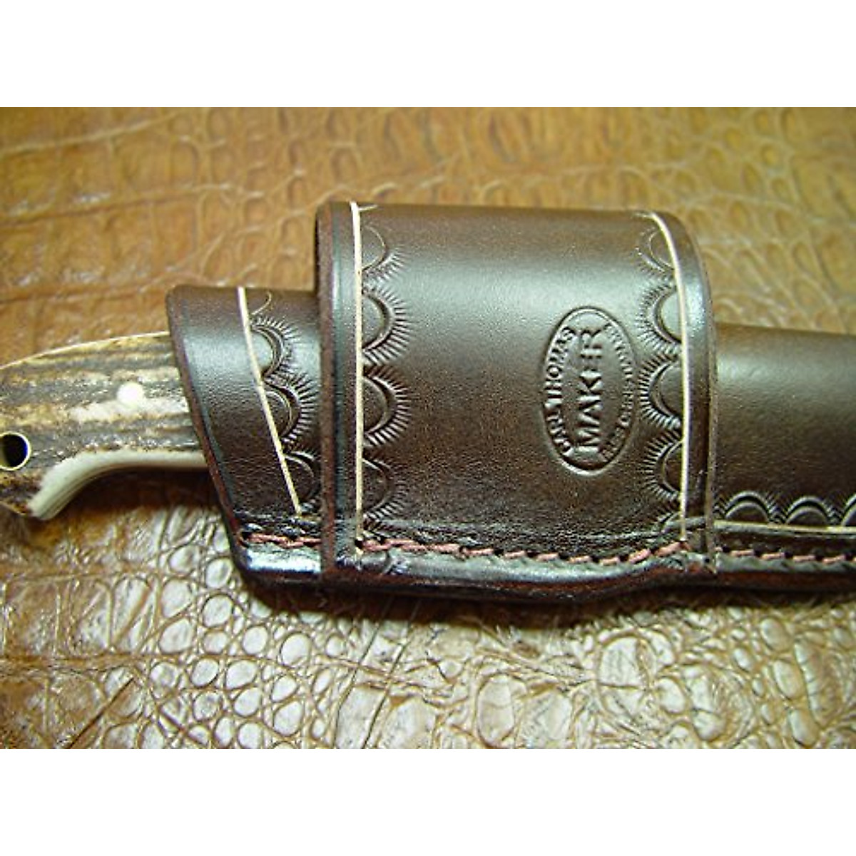 Puma SGB Sp Drop Point Custom Cross Draw Knife Sheath Tooled and Dyed Brown