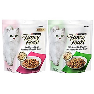 Fancy Feast Purina Gourmet Cat Food (2) Flavor Variety Bundle: (1) Filet Mignon with Real Seafood & Shrimp,and (1) Ocean Fish & Salmon and Accents of Garden Greens, 16 Ounces Each