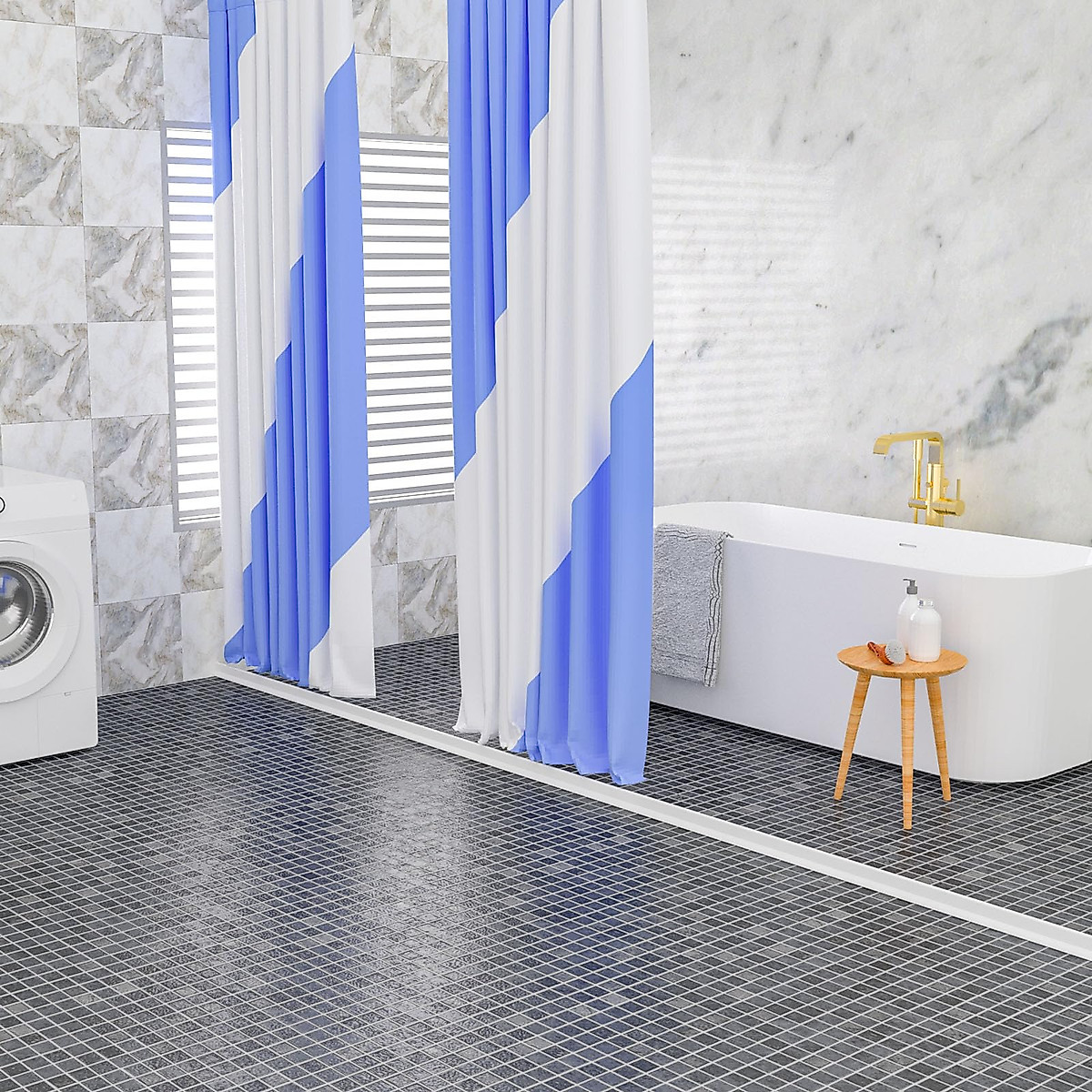 118 IN Shower Threshold Water Dam Collapsible Shower Water Splash Guard for Curbless Bath Shower Barrier Water Stopper for Wet and Dry Separation Bathroom and Kitchen (White/9.8 FT)