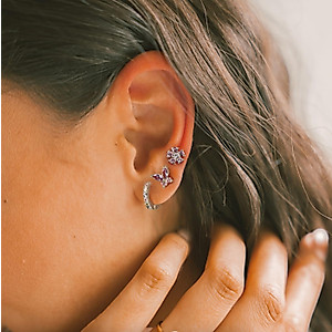 Kenivira Silver Stud Earrings Set for Women,3 Pairs Hoop Stud Cartilage Hypoallergenic Dainty Earrings,Small Cartilage Trendy CZ Earring Jewellery