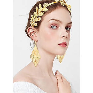 Jstyle Grecian Goddess Costume Accessories Set for Women Leaf Headband Coil Upper Arm Bracelet Dangle Earrings for Wedding Toga Party