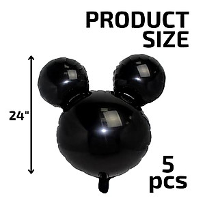 5 PCS Black Mouse Head Foil Balloons For Kids Mouse Birthday Party Supplies 24" Mouse Mylar Balloons for 1st Birthday Mouse Head for Kids Birthday Party Decoration