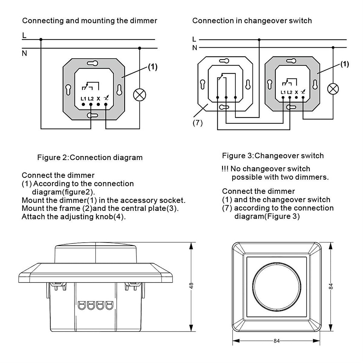 LAZIRO CE Approved 200W LED Dimmer Switch Phase Cut/Off Bottom Brightness Adjustable with Knob 100-240Vac Compatible with Trailing Edge (Color : Frame 1, Size : 220-240Vac)