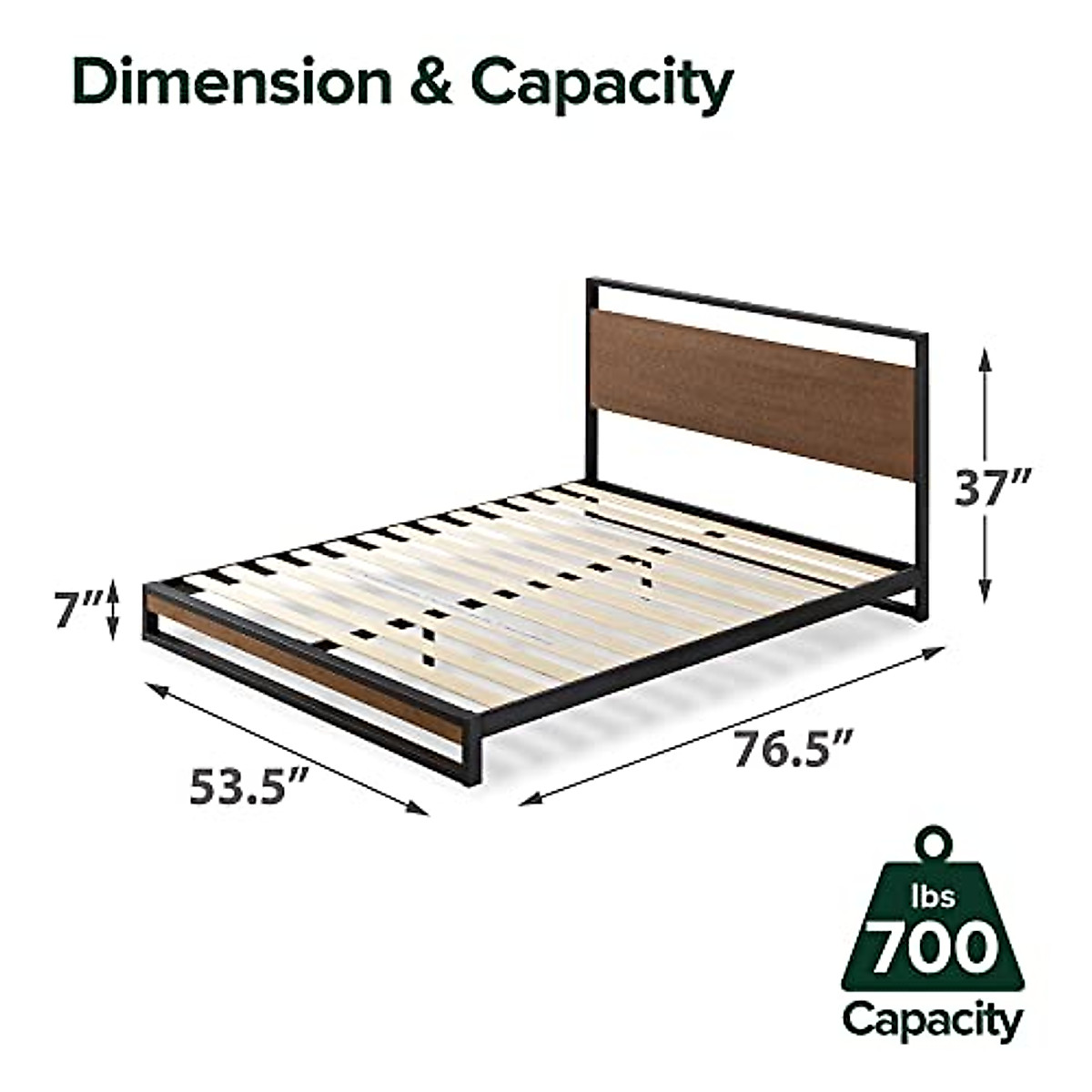 ZINUS Suzanne 37 Inch Bamboo and Metal Platform Bed Frame / Solid Steel Construction / No Box Spring Needed / Wood Slat Support / Easy Assembly, Chestnut Brown, Full