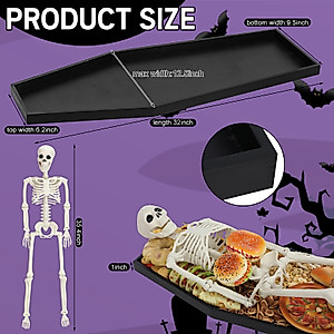 Seeloowy 32'' Halloween Coffin Charcuterie Board with 36" Skeleton Extra Large Wooden Coffin Serving Tray Board 3 ft Skeleton Spooky Gothic Home Decor for Halloween Party Gothic Accessories