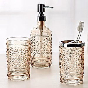 Allure Home Creation Floral Hedge 3-Piece Tinted Glass Bathroom Accessory Set Blush Pink