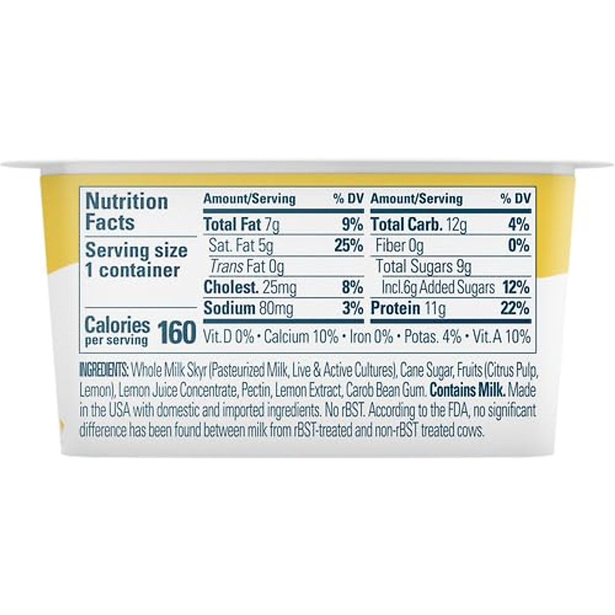 Icelandic Provisions Extra Creamy Skyr Lemon Whole Milk Yogurt, 4.4 oz