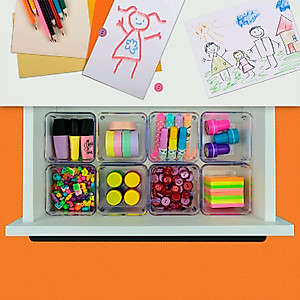 Acrimet Desk Drawer Organizer Box Tray Storage Bins Modular Divider for Home, Kitchen, Office and Storage (Clear Crystal Plastic) (8 Pack - 3.13" x 3.13" x 2.13")