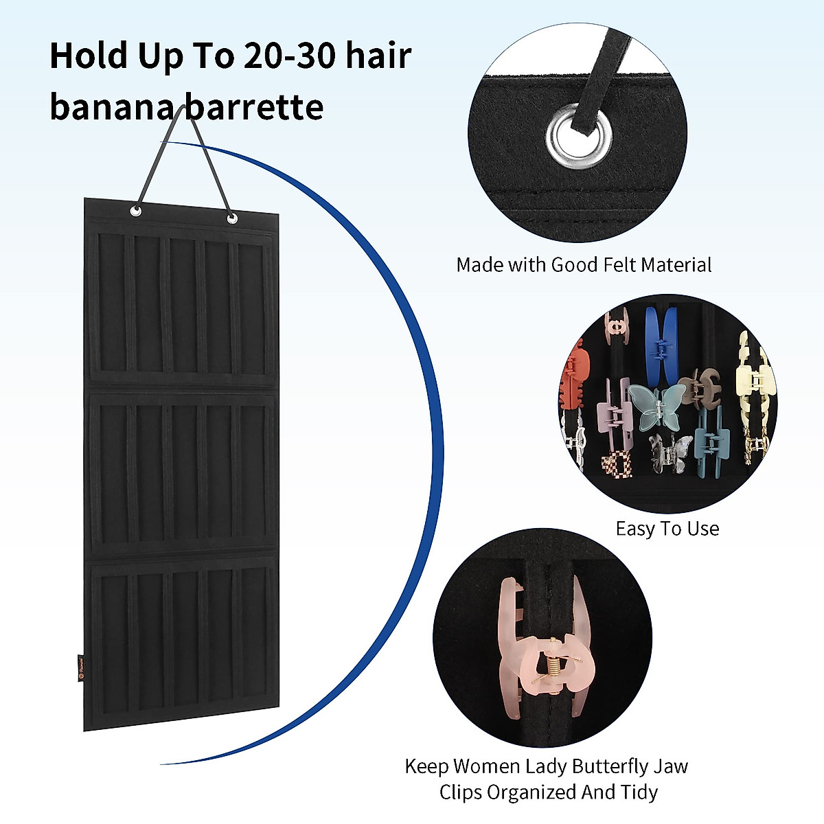 Hanging Hair Claw Clips Holder for Women, Claw Hair Clips Storage Organizer for Lady, Hair Banana Barrettes and Butterfly Jaw Clips Display Stand Holder. (Black)