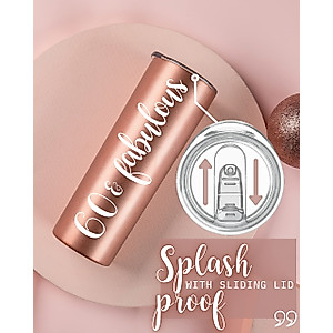 Onebttl 60th Birthday Gifts for Women, 60 & Fabulous, 60th Birthday Gift Idea for Women, 60th Bday Gifts, Stainless Steel Tumbler 20Oz - Rose Gold