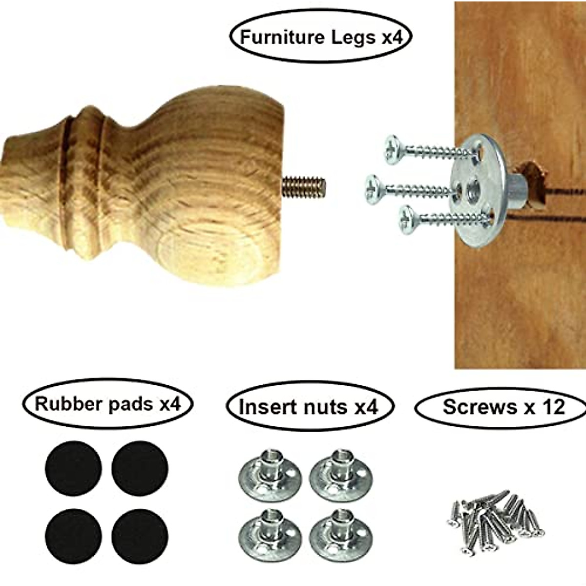 Set of 4 Solid Wood Furniture Legs, Crude Wood Feet in Rubberwood, M8 Threaded Rod Sofa Feet,for Cabinet Couch TV Stand (Color : 8cm/3.15inch)
