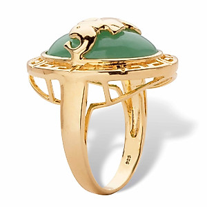PalmBeach Yellow Gold-plated Sterling Silver Oval Shaped Genuine Green Jade Elephant Ring Sizes 6-10 Size 10