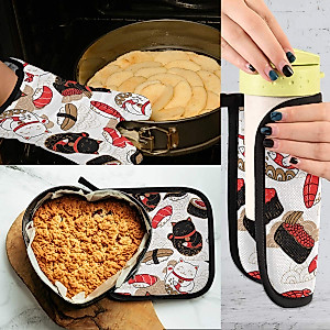 ZZXXB Maneki Neko Cat Oven Mitts and Pot Holders Set of 2 Heat Resistant Non-Slip Kitchen Gloves for Cooking Baking Barbecue Grilling