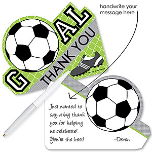 Big Dot of Happiness Goaaal - Soccer - Shaped Thank You Cards - Baby Shower or Birthday Party Thank You Note Cards with Envelopes - Set of 12