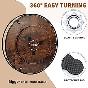 12 Inch Wood Lazy Susan Turntable for Table, Kitchen Rustic Brown Turntable Organizer with Steel Frame, 360 Degree Decorative Turntable for Countertop Cabinet or Centerpieces