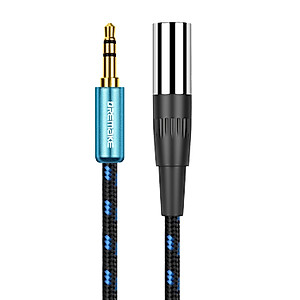 DREMAKE 3-Pin Mini XLR to Jack 3.5mm Plug Stereo Audio Balanced Cable, 1/8" TRS 3.5mm Male to Mini XLR Male Adapter Cable for Cameras, Headphones, 1 Feet - Blue Tweed Braided