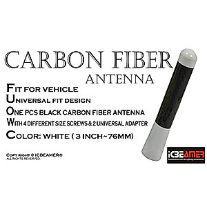 ICBEAMER 3" 76 mm Carbon Fiber Polished Finish & White Aluminum Short Automotive Antenna with Internal Copper Coil Universal Fit AM/FM Radio Antenna Replacement Compatible for Car, Truck and Van