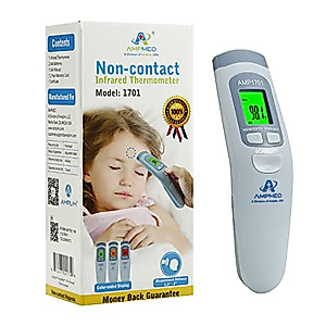 Amplim Non-Contact Digital Infrared Forehead Thermometer – Medical Grade, Touchless Accurate Instant Readings, Fever Alarm, Color LCD Display - for Adults, Babies, and Infants. FSA HSA Eligible