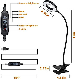 lishumei Clip on Light Reading Lights, 48 LED USB Desk Lamp with 3 Color Modes 10 Brightness, Flexible USB Clamp Bedside Lamp, Eye Caring Book Light for Studying/Working/Gaming (Black)