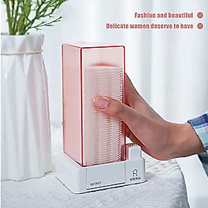 TTSITG Automatic Cotton Pad Dispenser, Square Press Out Cosmetic Cotton Makeup Removers Pad Holder Makeup Cotton Pads Organizer for Bathroom Vanity Countertop (Pink)