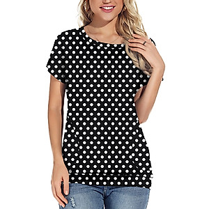 YSYOKOW Womens Summer Casual T Shirts Short Sleeve Tunic Loose Tops with Pockets(Polka Dot Black, Small)