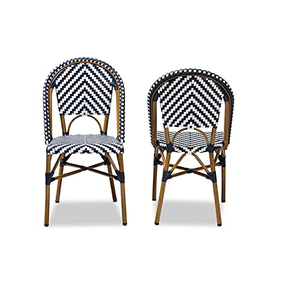 Baxton Studio Celie Dining Side Chair in Navy and White (Set of 2)