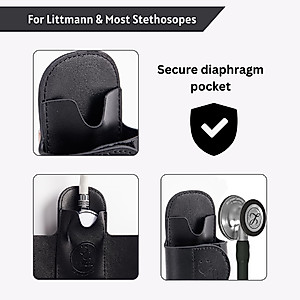 The Original StethoClip - Genuine Leather Stethoscope Holder for 3M Littmann & Most Stethoscopes - Quick Hip Access Holster - Stethoscope Holder Hip Clip for Physicians, EMTs, Nurses & Students