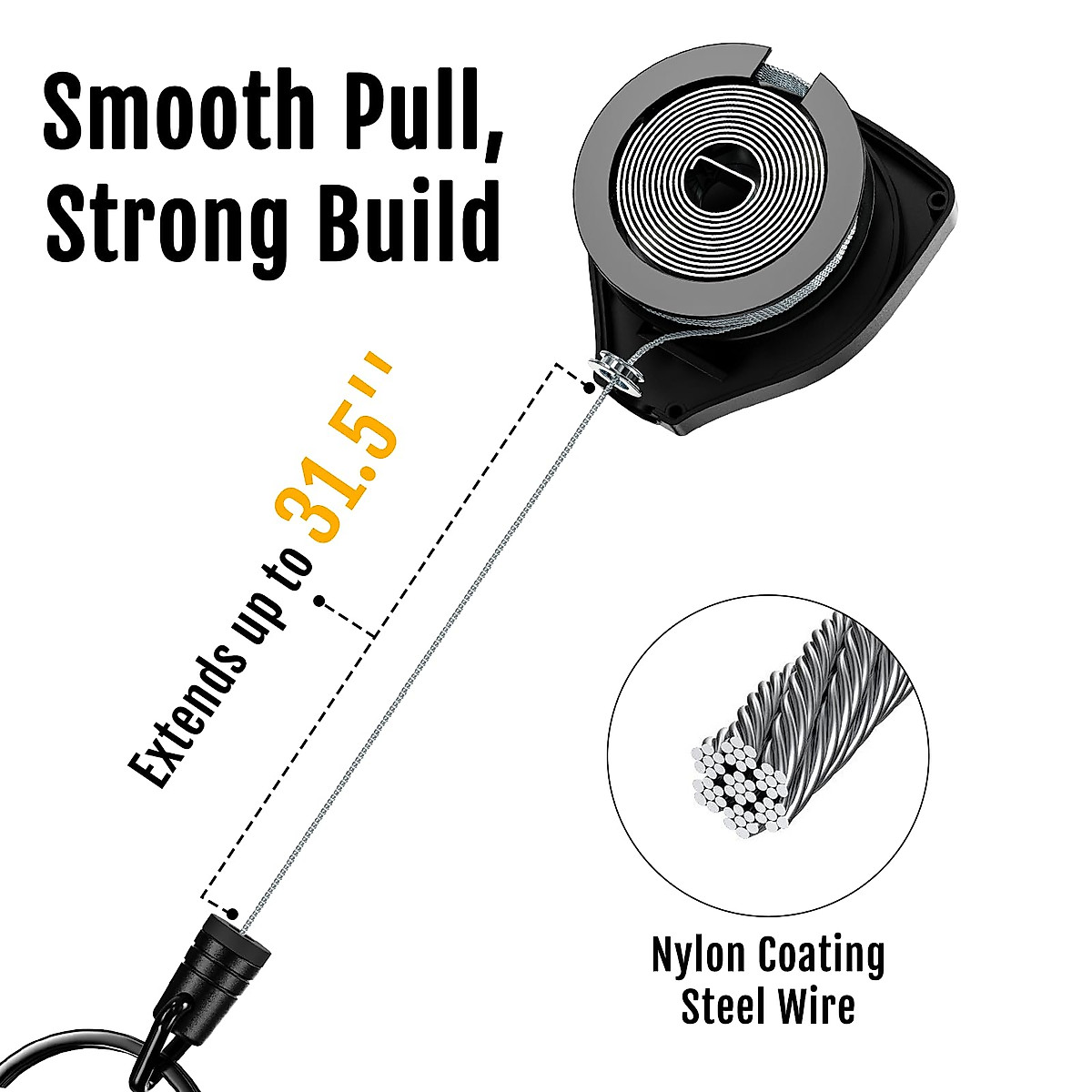 MNGARISTA Retractable Badge Holder and Heavy Duty Badge Keychain with Belt Clip, 31.5" Cord, 9oz Retraction, Tactical ID Card Holder with Retractable Badge Reel Key Chain, Black