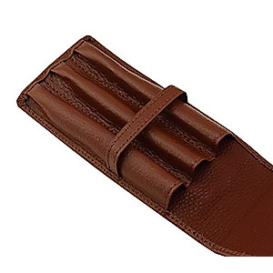 Coffee Leather Fountain Pen Case Pouch 3 Separate Slot Pen Organizer Carrying Holder