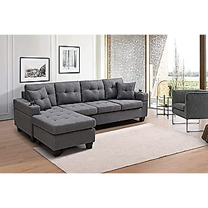 EMKK Living Room Furniture Sets,Sectional L Shaped Couch Sofa with 2 Pillows Left/Right Chaise Longue, Modular Upholstered Convertible Corner Sofá with Armrest Storage for Apartment, Black a