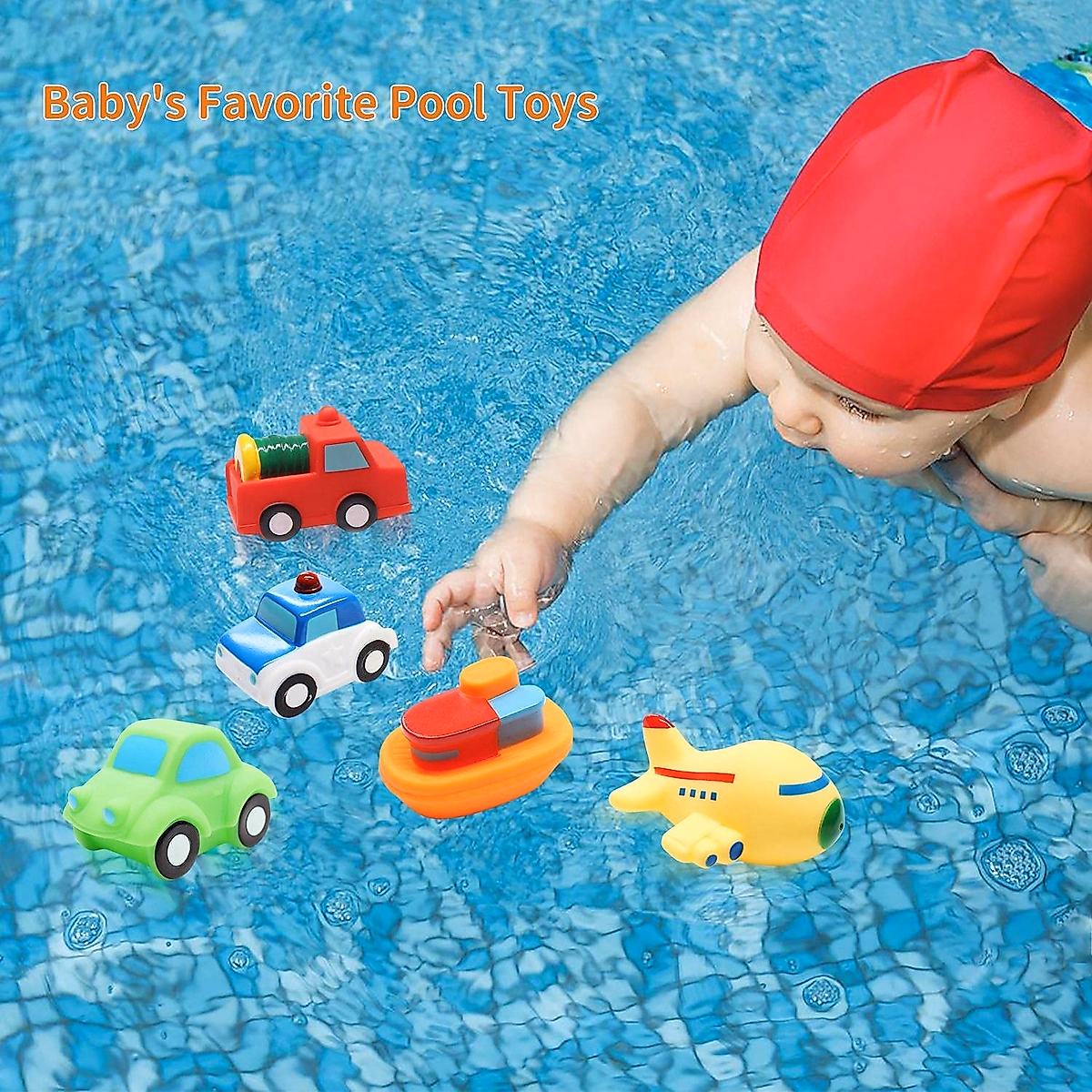 Toddler Bath Toys Bathtub Toy - Kids Floating Water Spray Toy Fun Bathtime with Boat, Plice Car,Fire Truck and Plane Plastic Toy for Baby Boys and Girls