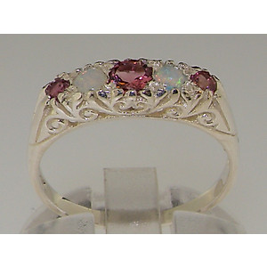 LetsBuyGold 925 Sterling Silver Natural Pink Tourmaline and Opal Womens Anniversary Ring - Size 8.25