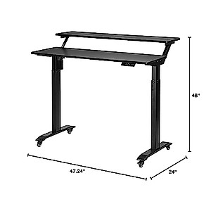 UNICOO Electric Height Adjustable 2-Tier Raising Desk with Wheels, Mobile Standing Desk with Monitor Stand, Ergonomic Adjustable Standing Desk, Electric Standing Game Desk for Home Office