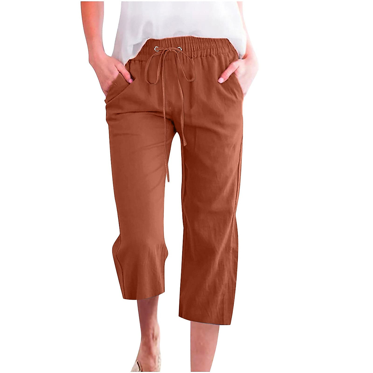 symoid Return Item to Amazon for Refund Capris for Women Drawstring Elastic Waisted Casual Comfy Trousers Wide Leg Loose Summer Capri Pants with Pockets 2023 Amazon On Line Coffee M