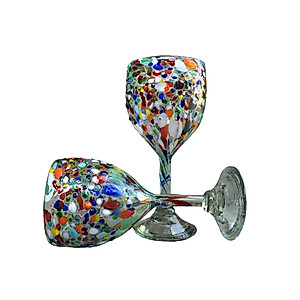 Set of 2 Handblown Pebbled Texured Wine Glass,100% Made in Mexico