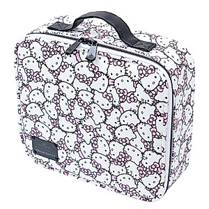 Impressions Vanity Hello Kitty Cosmetic Bag with Faux Leather,Travel Toiletry Bag with Inside Zipper Pockets, Waterproof Reusable Large Cosmetic Makeup Vanity Organizer (White/Pink)