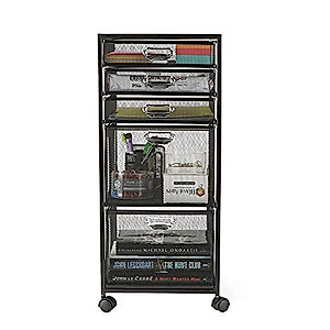 MIND READER Rolling File Cabinet with Drawers [5 Drawers] Craft Cart Organizer with Wheels, Slim Storage for Makeup, Kitchen, Utilities, Office Supplies, and Tools (BLACK MESH)