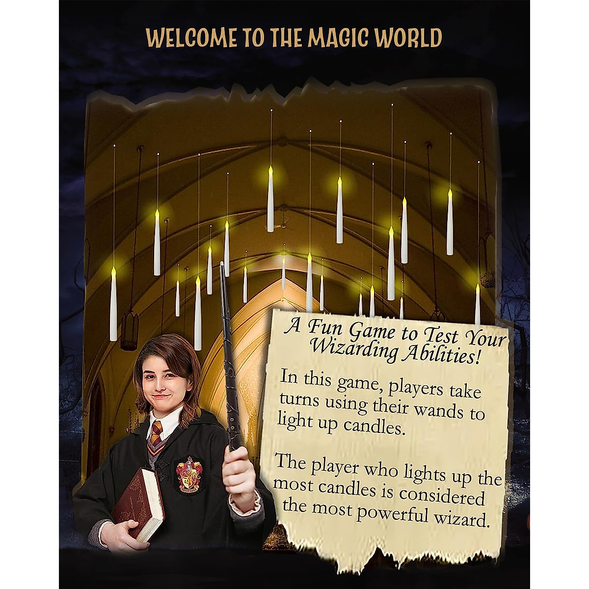 Bomivix 20pcs Christmas Decorations Flameless LED Floating Candles with Magic Wand Remote - Floating Hanging Home Decorations for a Spooky Atmosphere-Perfect for Festive Home Display