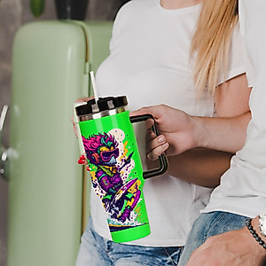 HIZEE Insulated 40oz Sublimation Tumbler with Handle&Straw &Lid - Cup holder Friendly Travel Mug-Stainless Steel Neon Tumbler Double Wall Spill Proof Water Bottle - Gifts for Women Men Him Her（green）