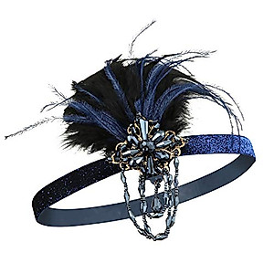 SWEETV Feather Flapper Headpiece Navy, Rhinestone Feather 1920s Headband, the Great Gatsby Hair Accessories
