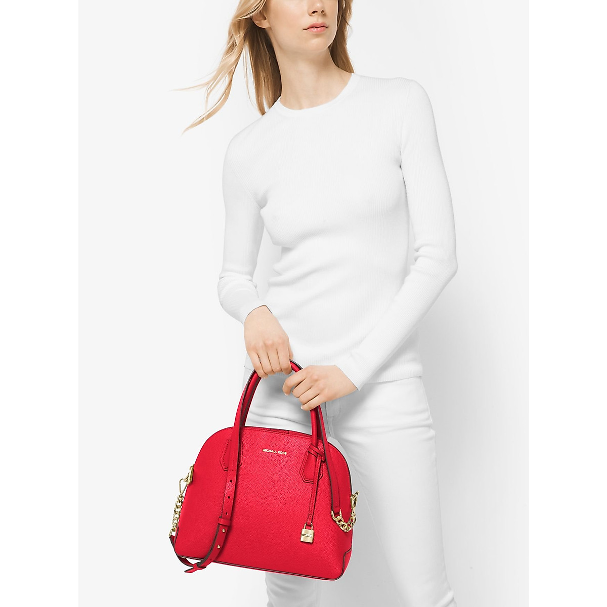 Michael Kors Studio Mercer Large Leather Dome Satchel in Dark Sangria