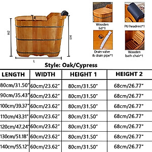 MegLob Free-Standing Wooden Bathtub Kit, Solid Wood Alone Stand Bathtub with Pop-Up Drain, Traditional Japanese SPA Deep Soaking Bath, with Insulated Wooden Lid & Tub Chair,Oak 110cm/43.31"