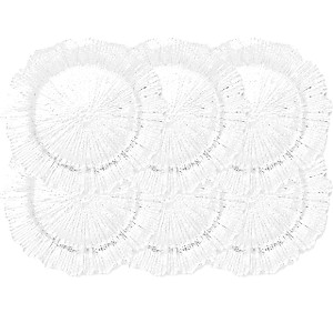 Ms Lovely Plastic Reef Charger Plates Glossy Finish - Set of 6 - Thick and Reusable - White