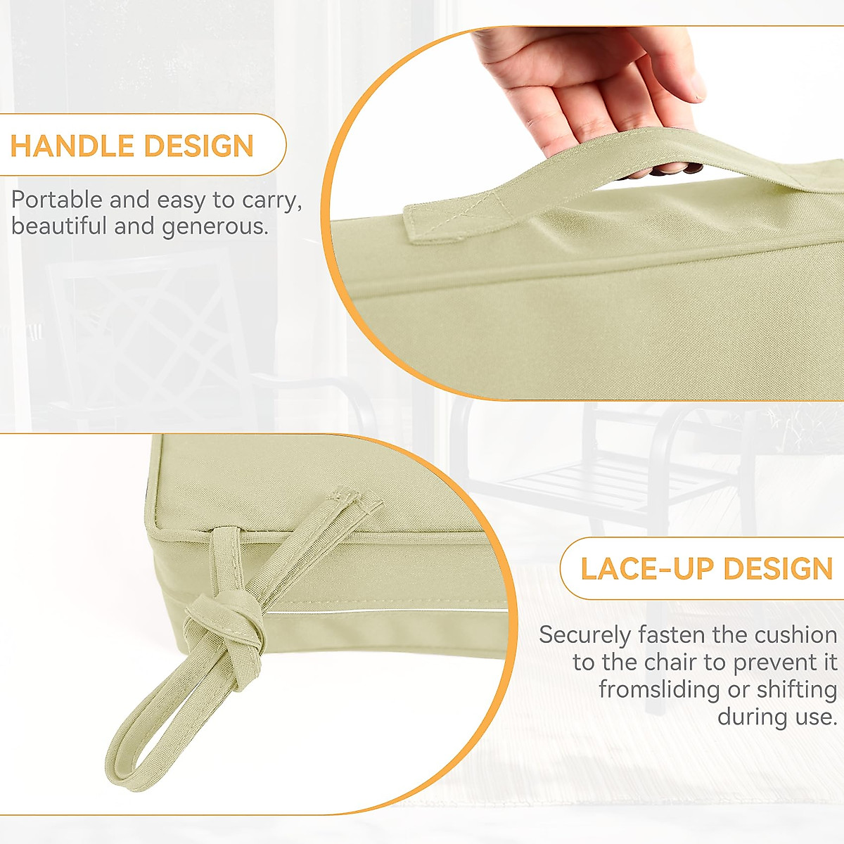 ROFIELTY Outdoor Chair Cushions 19x19x3 Inch Waterproof Patio Chair Cushion with Removable Cover and Ties Comfortable Outdoor Seat Cushions for Patio Furniture Set of 2 (Cream, 19x19)