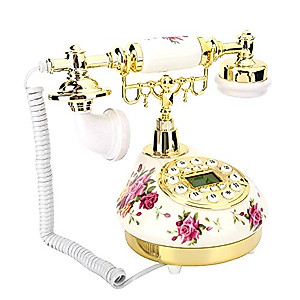 Antique Phones Corded Landline Telephone Retro Style Push Dial Ceramic Imitation Desk Telephone FSKDTMF Dual System for Home Office
