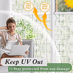 rabbitgoo Window Privacy Film Frosted Glass Window Film, Static Cling Sun Blocking Frosting Door Window Cover for Home, Decorative Window Sticker House Window Tint, Cross Pattern 17.5 x 78.7 inches