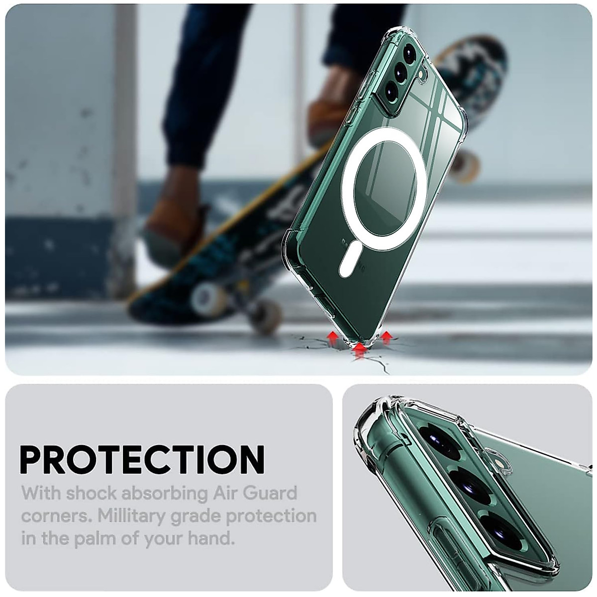 KIOMY Case for Samsung Galaxy S22+ 5G Shockproof Bumper Protective Cover with Airbags Corners Hybrid Design Hard PC Back with Flexible TPU Frame for S22 Plus Clear Magnetic for Magsafe Wireless Charge