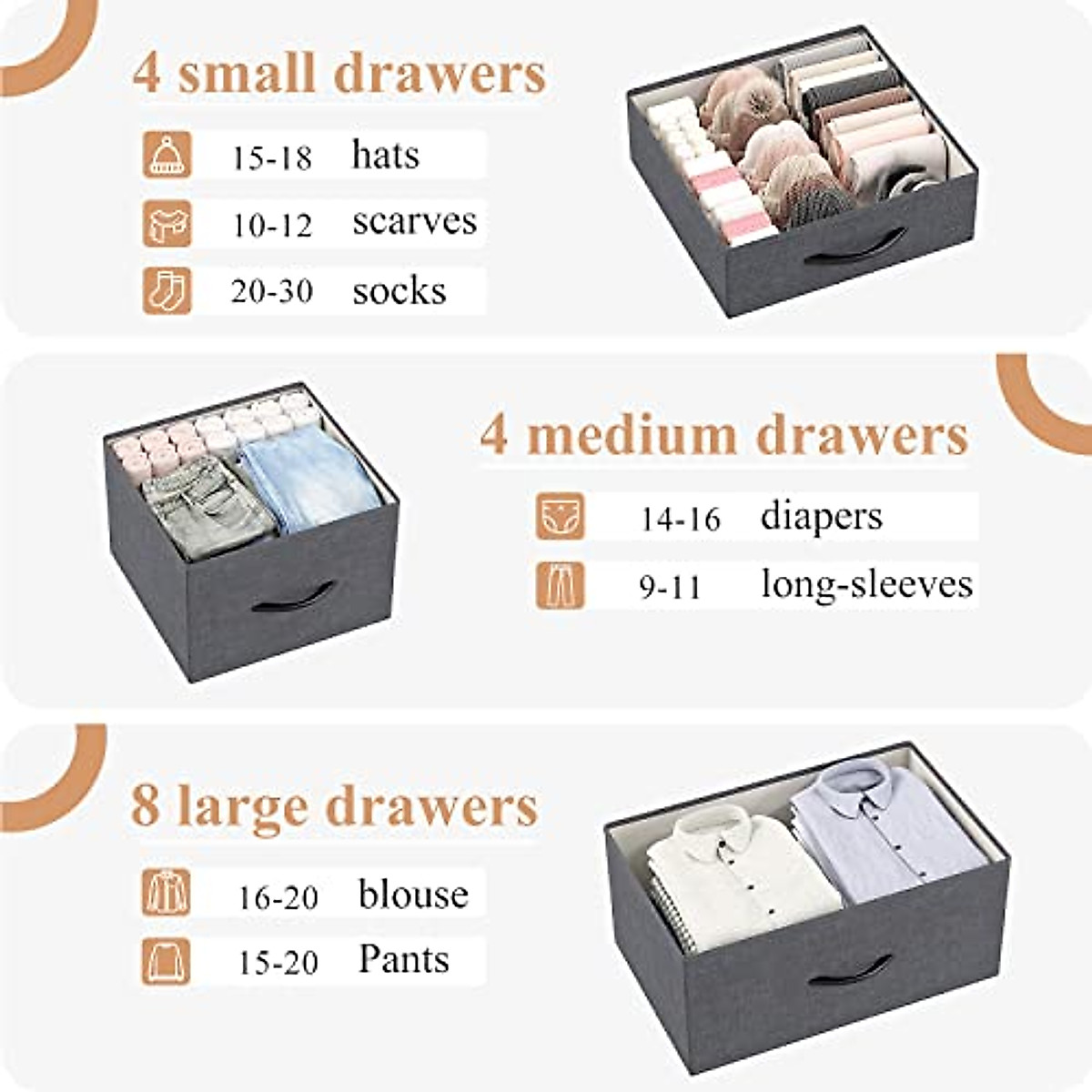 EnHomee 16 Drawer Dresser, Tall Dresser for Bedroom with Wooden Top and Sturdy Metal Frame, Large Bedroom Dressers & Chest of Drawers for Bedroom Closet Living Room Entry,57.1"Hx 37.4"W x 11.8"D,Grey