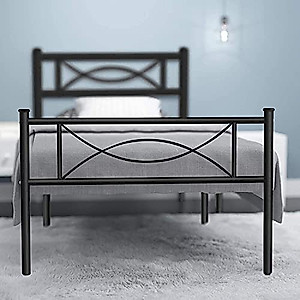 Platform Steel Bed Frame Twin Size Bed Mattress Foundation Support with Headboard and Footboard No Box Spring Need Metal Platform